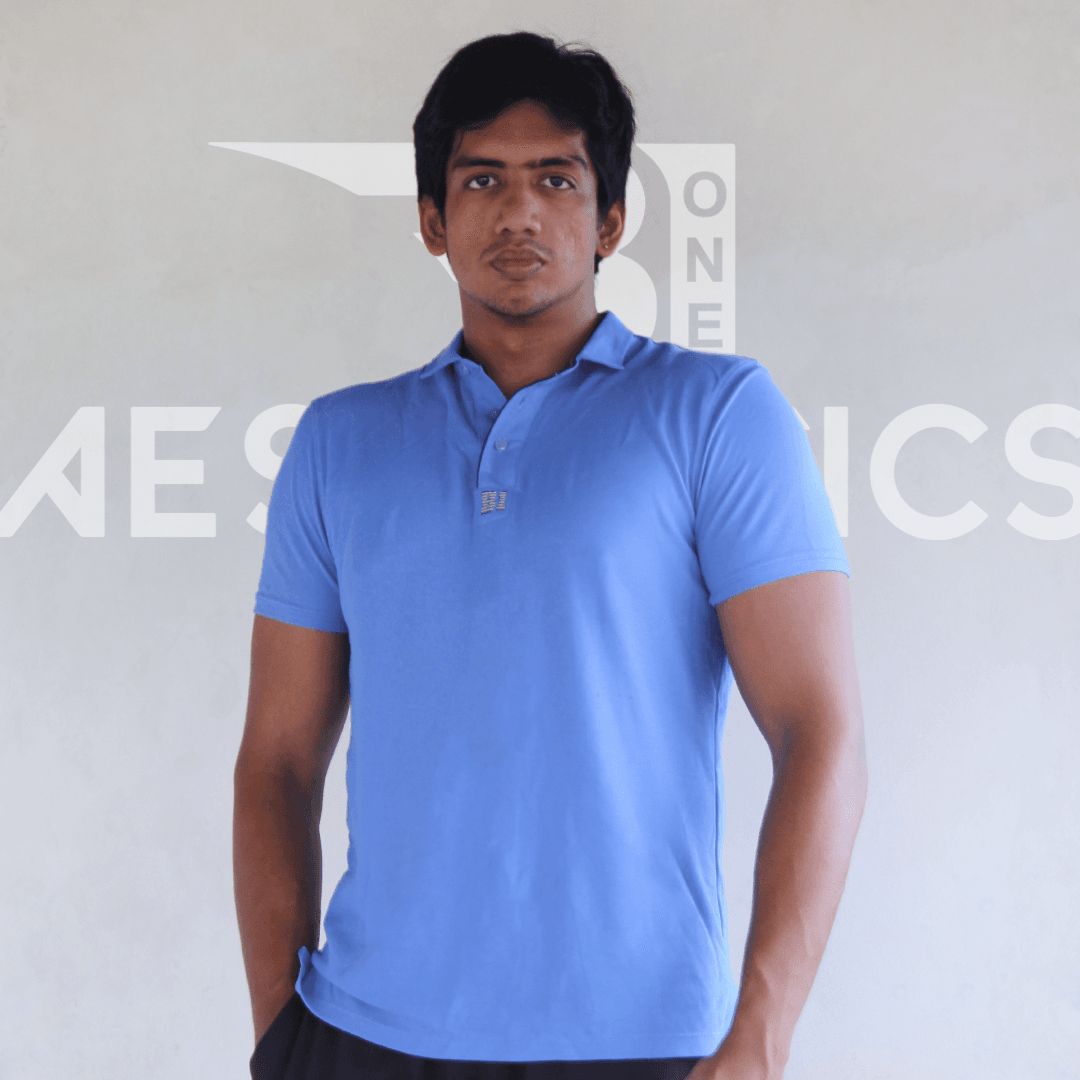ESSENTIAL BLUE POLO COLLAR T-SHIRT - DF024 - B1 Aesthetics