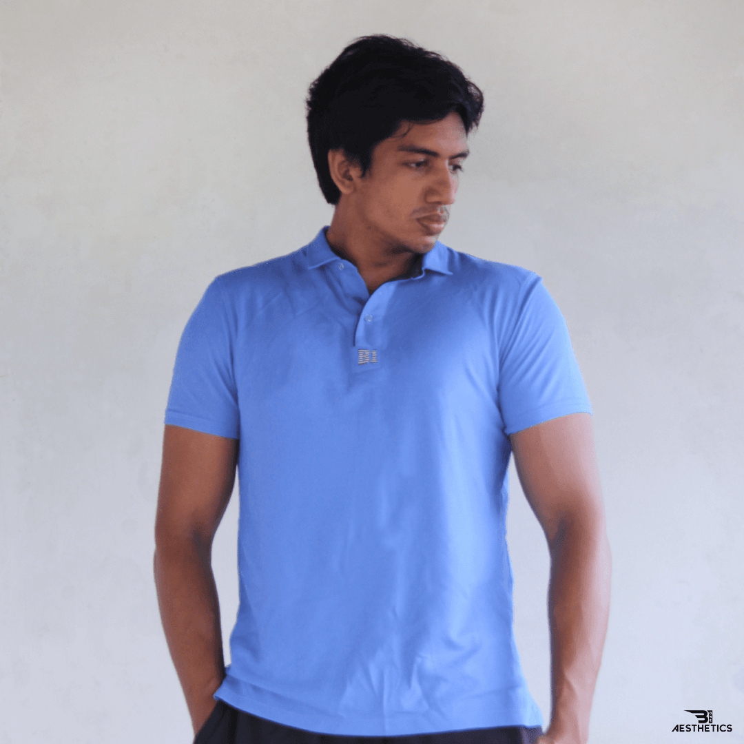 ESSENTIAL BLUE POLO COLLAR T-SHIRT - DF024 - B1 Aesthetics