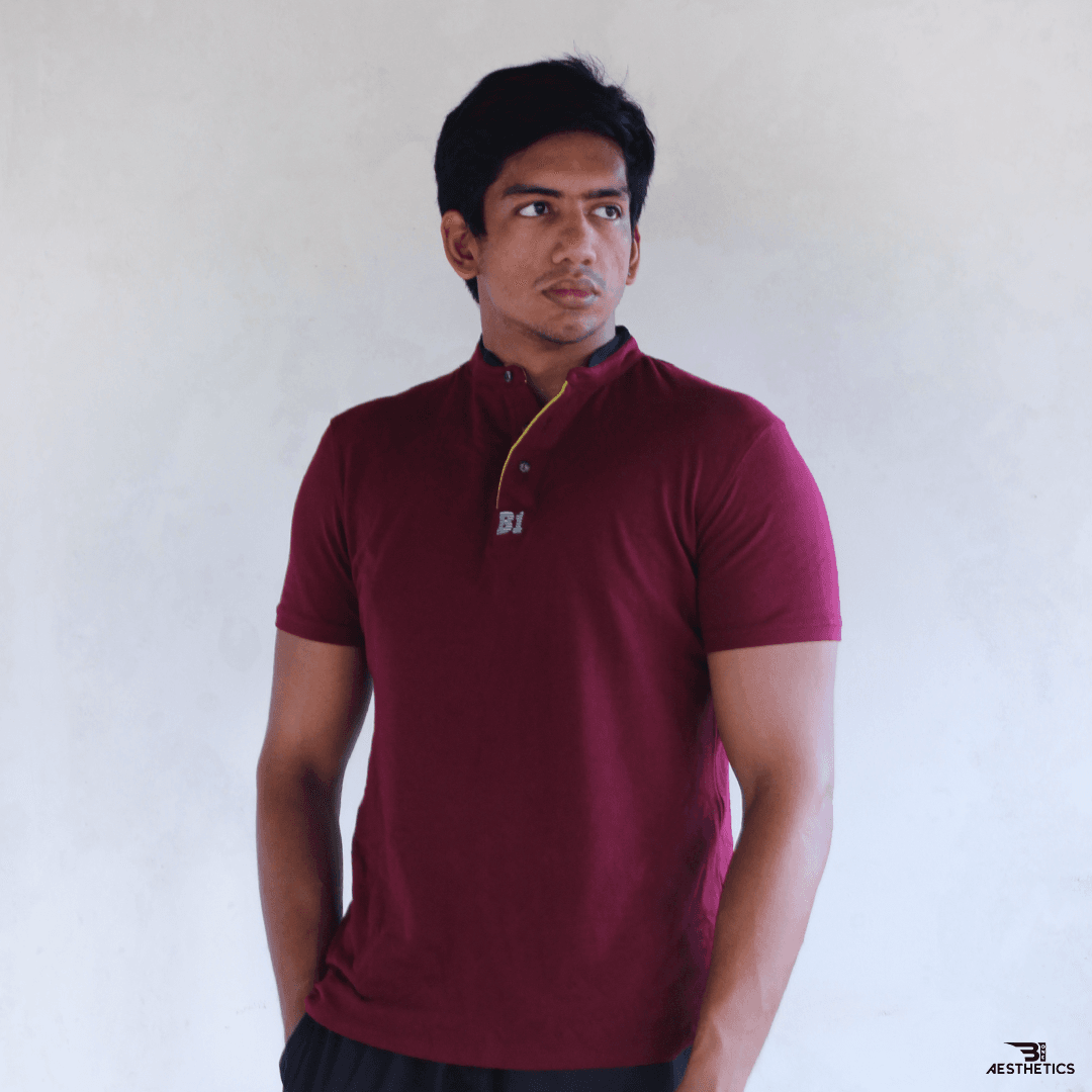 Maroon Chinese Collar T-shirt - CT008 - B1 Aesthetics
