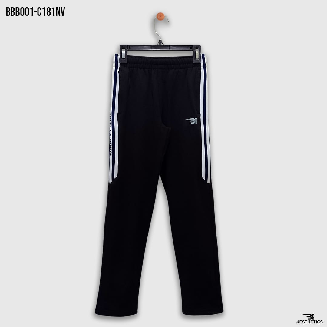 Navy Blue Contrast Black Kids Track Bottoms | BBB001-C181NV - B1 Aesthetics