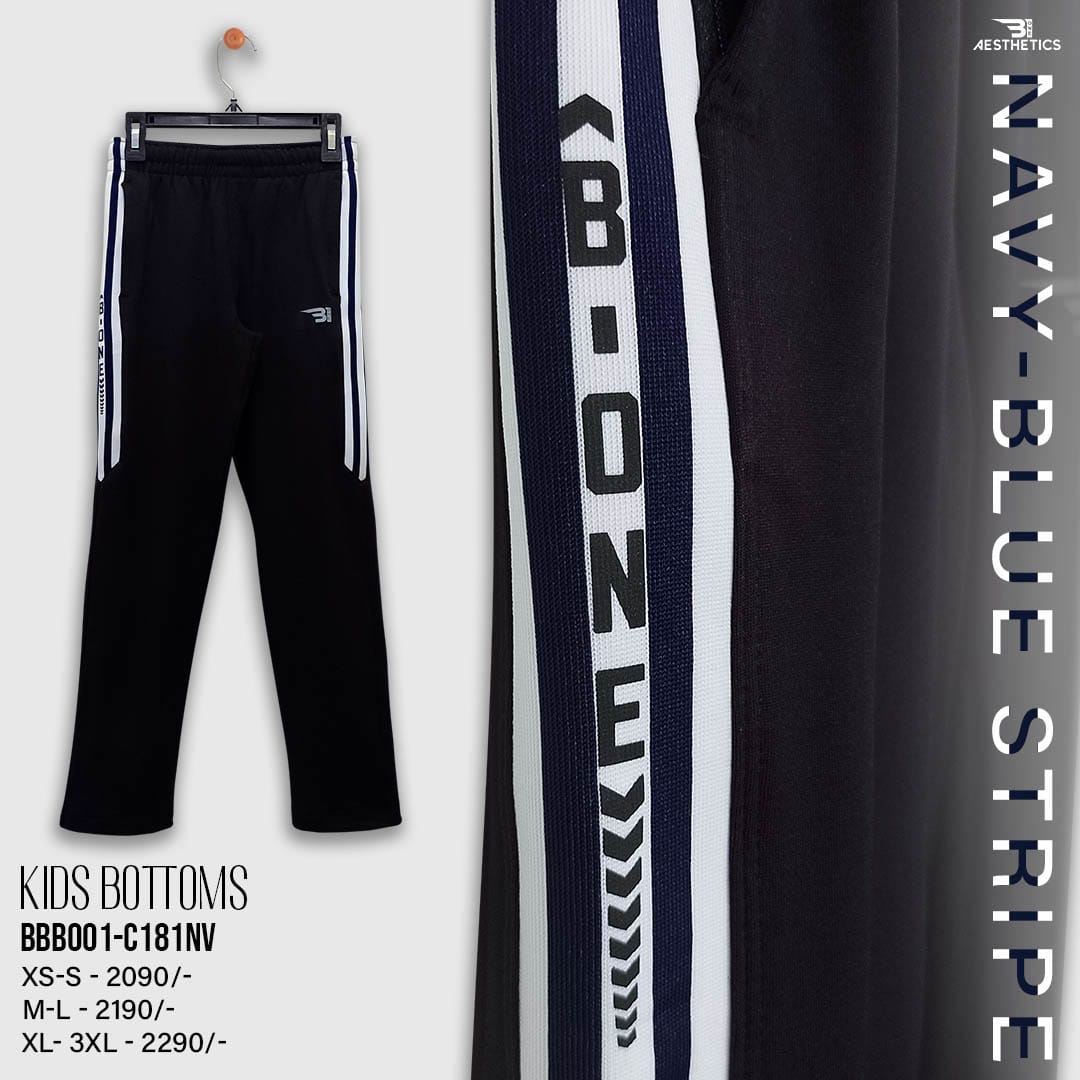 Navy Blue Contrast Black Kids Track Bottoms | BBB001-C181NV - B1 Aesthetics