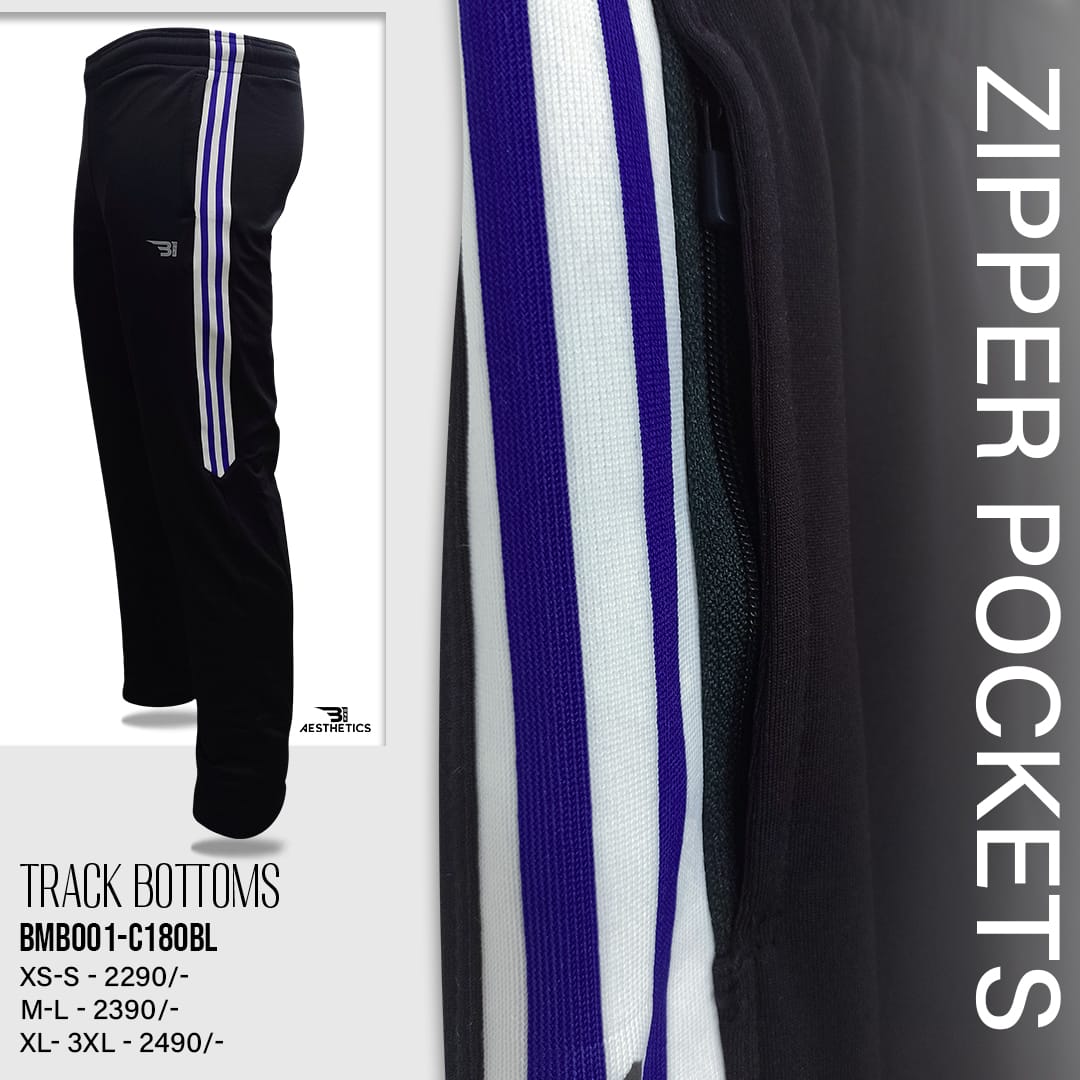 Blue Contrast Full Black Track Bottoms | BMB001-C180BL - B1 Aesthetics