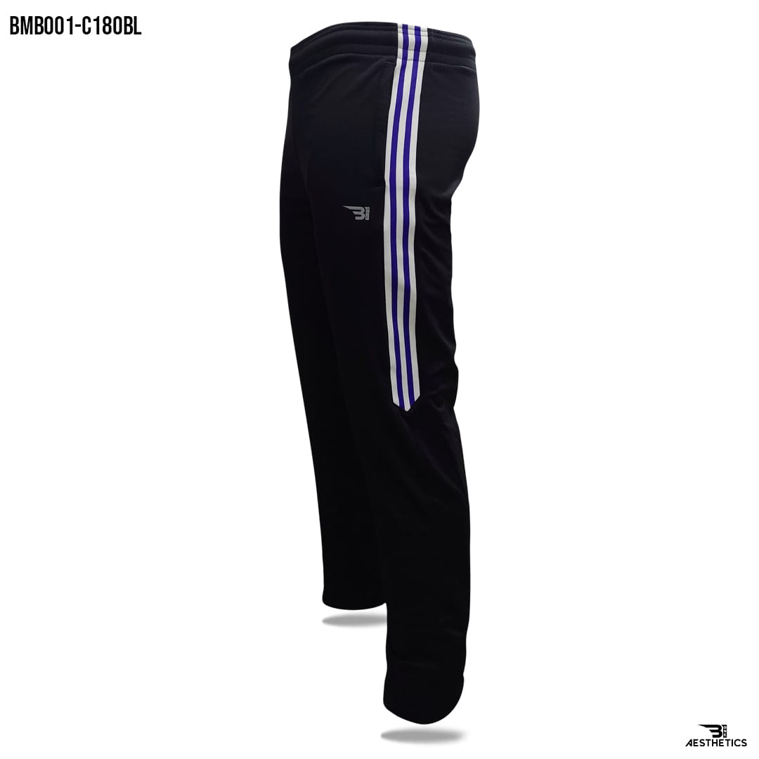 Blue Contrast Full Black Track Bottoms | BMB001-C180BL - B1 Aesthetics
