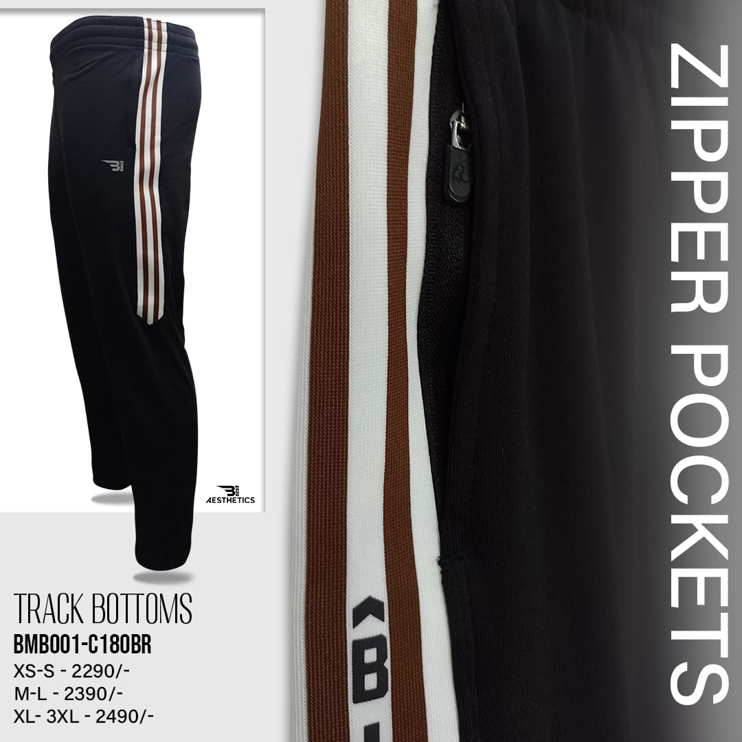Brown Contrast Full Black Track Bottoms | BMB001-C180BR - B1 Aesthetics