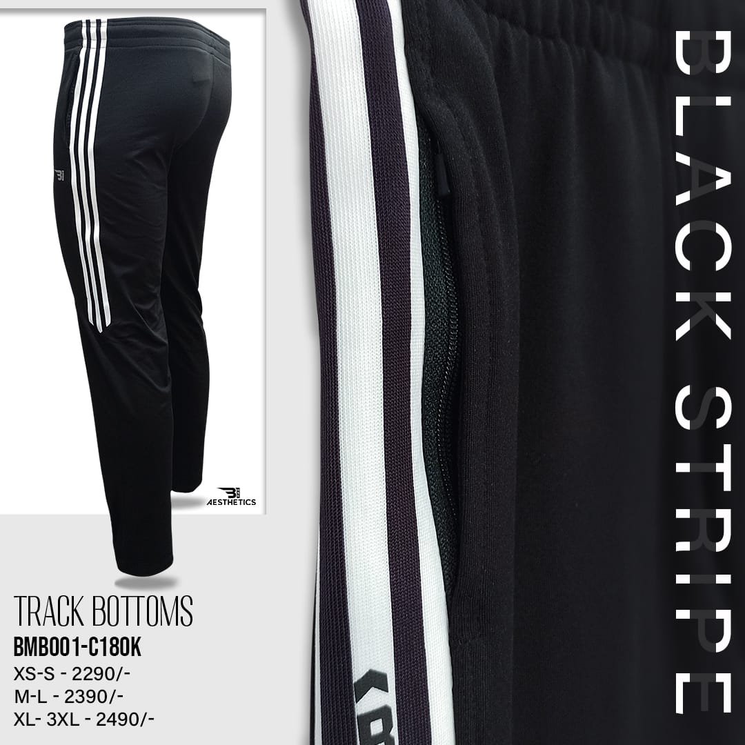 Black Contrast Full Black Track Bottoms | BMB001-C180K - B1 Aesthetics